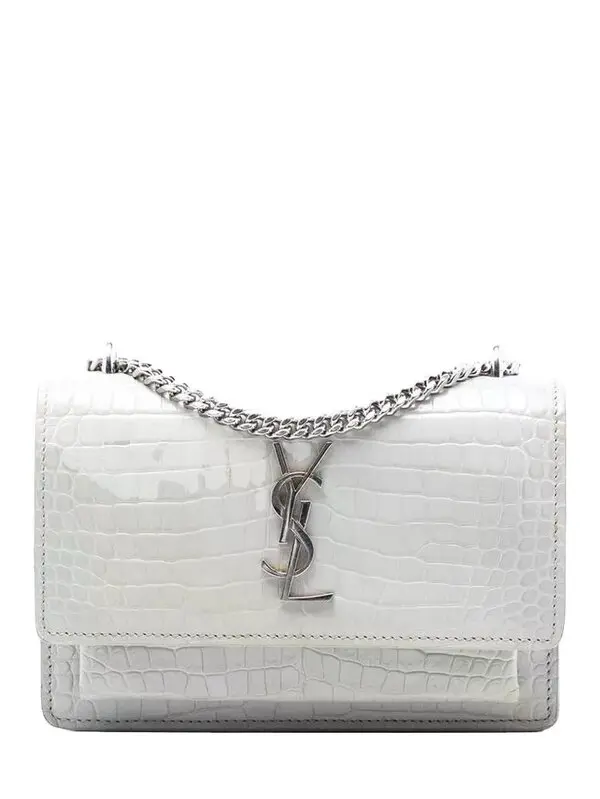 Saint Laurent Mini Croc Embossed Leather Monogram Sunset Wallet-on-chain - Grey