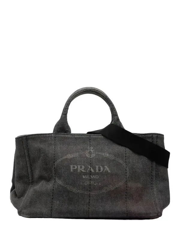 Prada Denim Canapa Logo Satchel - Grey