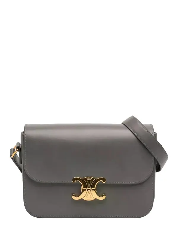 Celine 2024 Classique Shiny Calfskin Triomphe Crossbody Bag - Grey