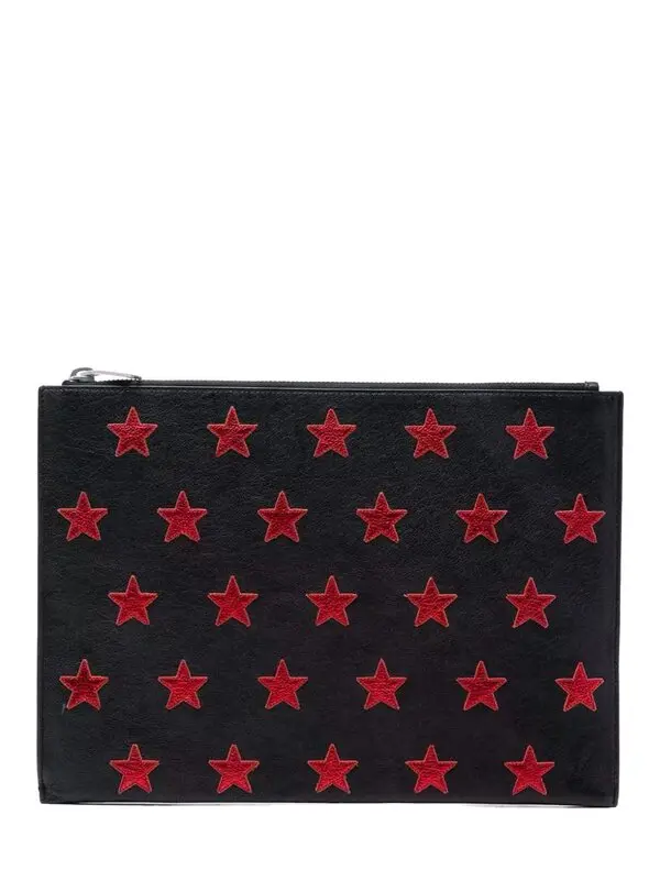 Saint Laurent 2016 Leather Star Rider Tablet Pouch - Black