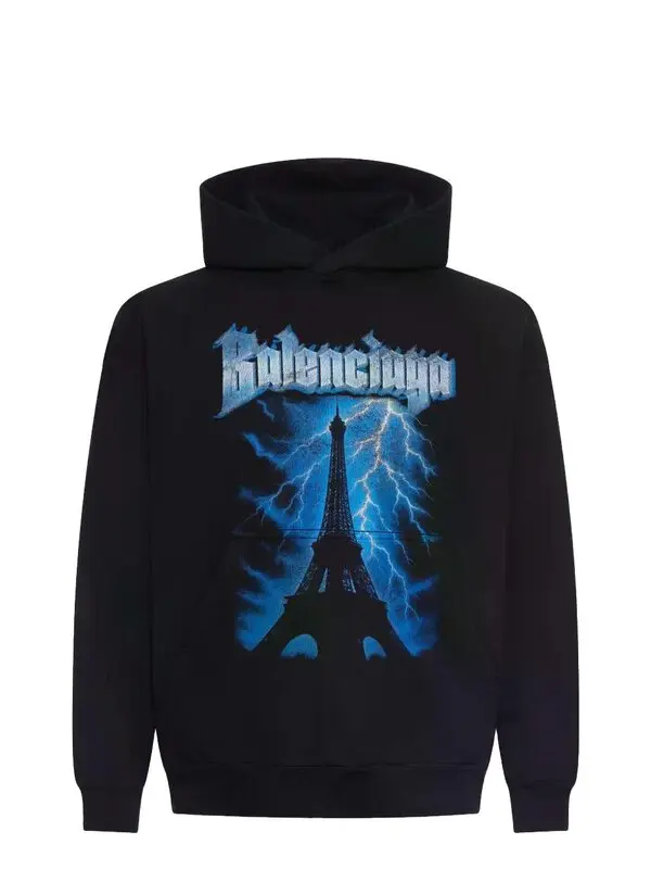 Balenciaga Graphic Print Hoodie - Black