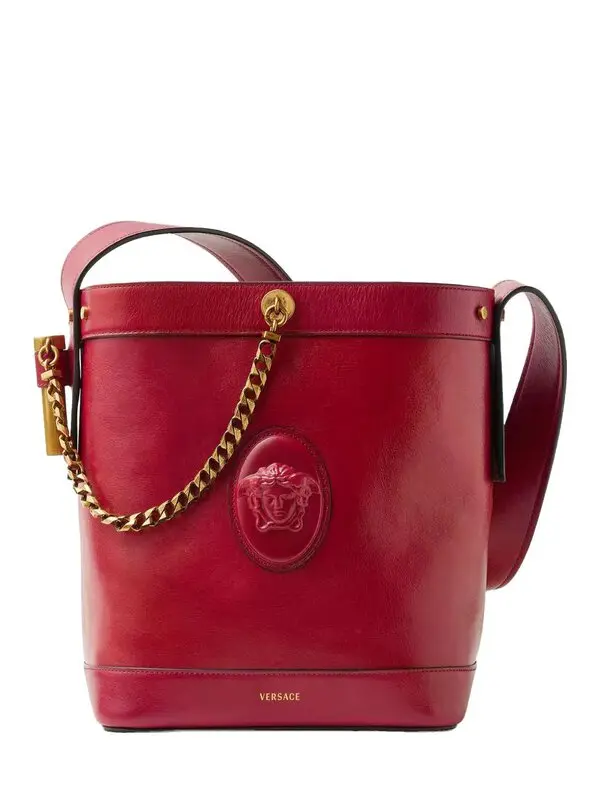 Versace Pivot Small Leather Bucket Bag - Red