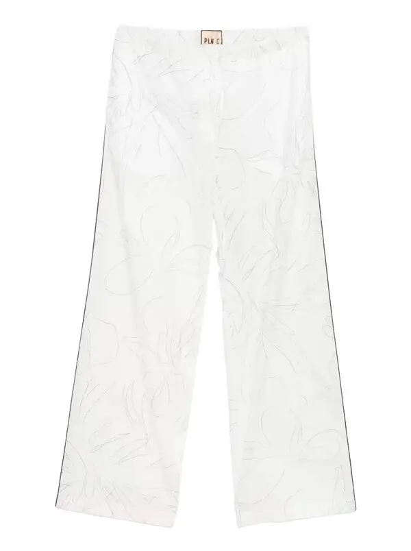 Plan C Floral Poplin Trousers - White