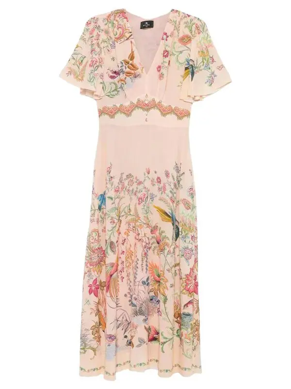 Etro Floral Print V-neck Dress - Pink