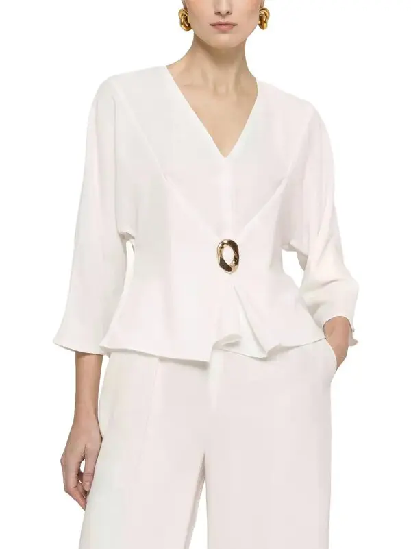 NISSA V-neck Blouse With Ring Detail - White
