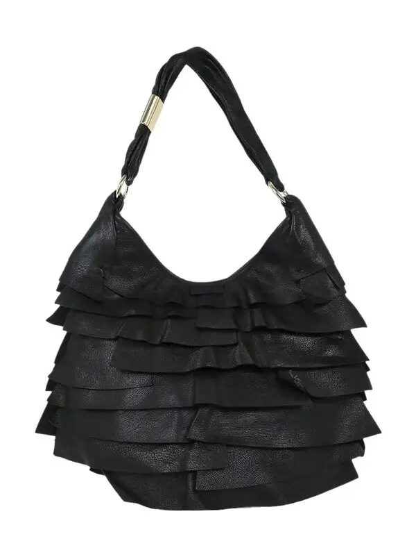 Saint Laurent 1990s Ruffled Leather Top Handle Bag - Black