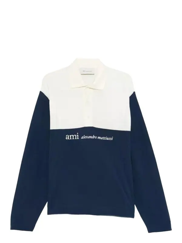 Ami Colourblock Long-sleeve Polo Shirt - Blue