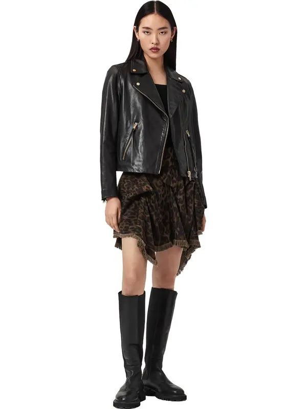 ALLSAINTS Crissy Leopard Print Denim Mini Skirt - Brown