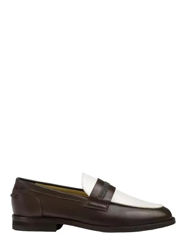 DOUCAL'S Leather Loafers With Studded Detailing - Brown