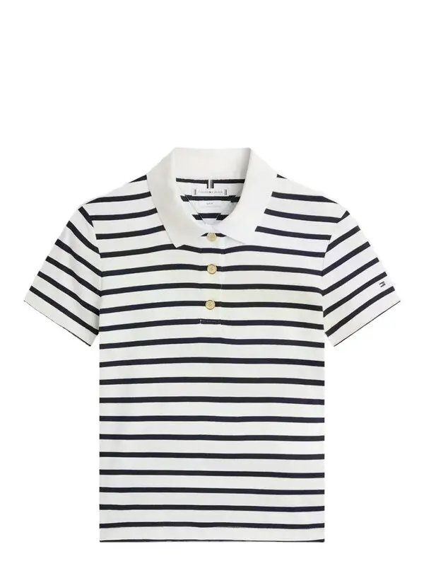Tommy Hilfiger Striped Short-sleeve Polo Top - White