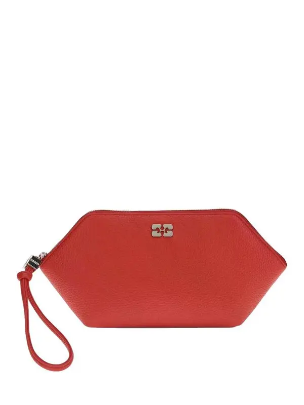 GANNI Grained Logo Makeup Bag - Red