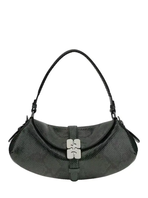 GANNI Snake-effect Buckle Shoulder Bag - Green