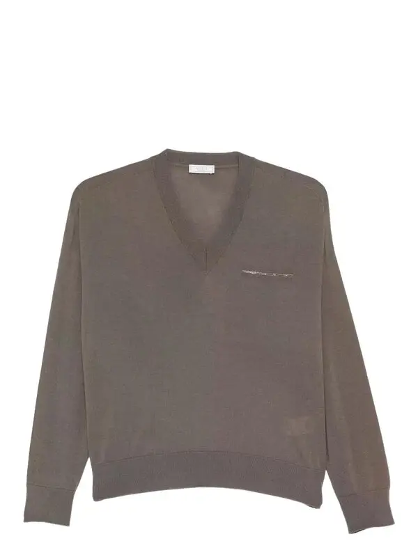 Peserico V-neck Wool Sweater - Brown