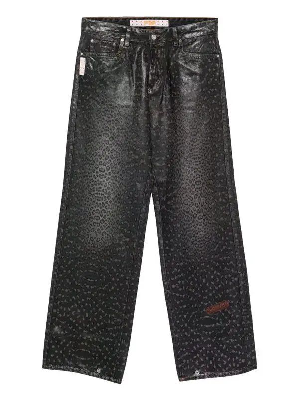 PDF Leopard Print Denim Jeans - Black