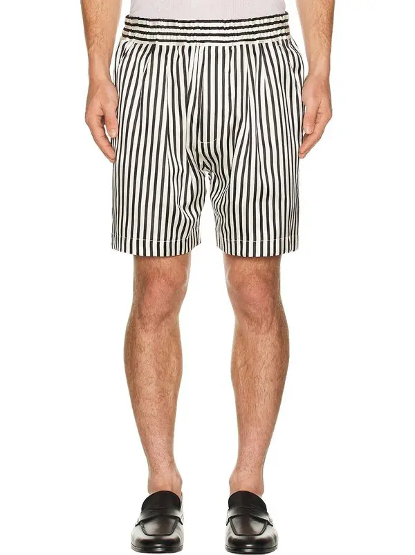TOM FORD Fluid Silk Baton Stripe Lounge Shorts - Black & White