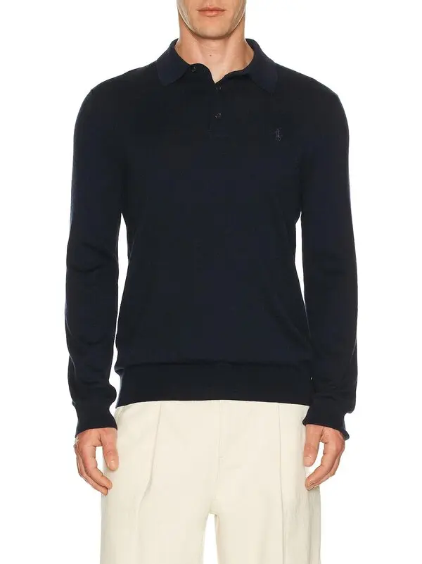 Polo Ralph Lauren Long Sleeve Merino Wool Polo Sweater - Hunter Navy