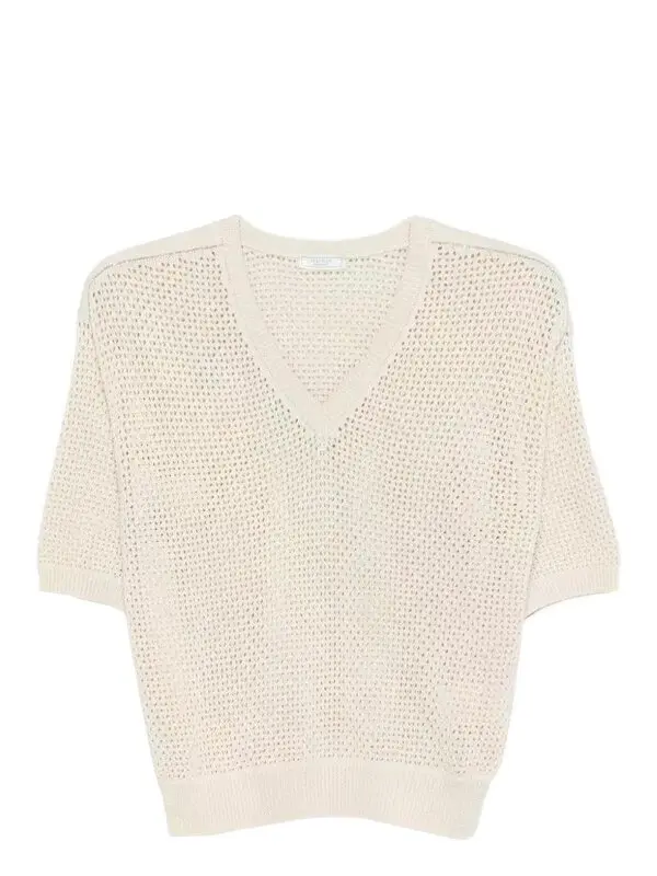 Peserico V-neck Short Sleeve Sweater - Neutrals