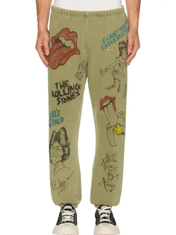MadeWorn Rolling Stones Sketch P.e. Sweatpants In Green - Fatigue