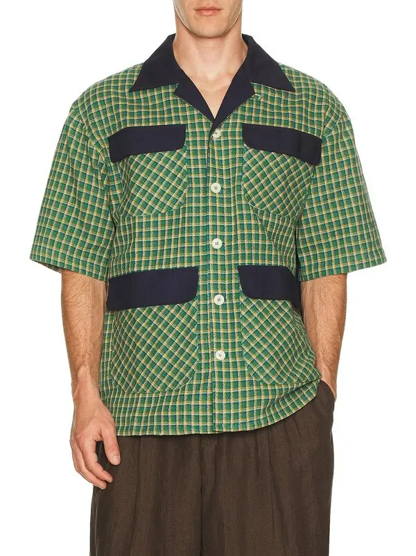 NICHOLAS DALEY Aloha Shirt In Green - Green Check