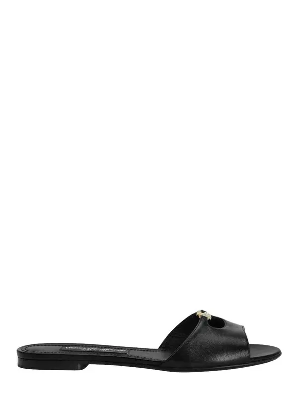 Dolce & Gabbana Silk Nappa Leather Flat Slippers - Black
