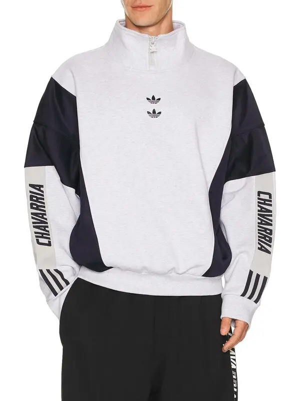 ADIDAS ORIGINALS X Willy Chavarria Watsonville Mock Neck Sweatshirt In Grey,navy - Light Grey Heather & Legend Ink