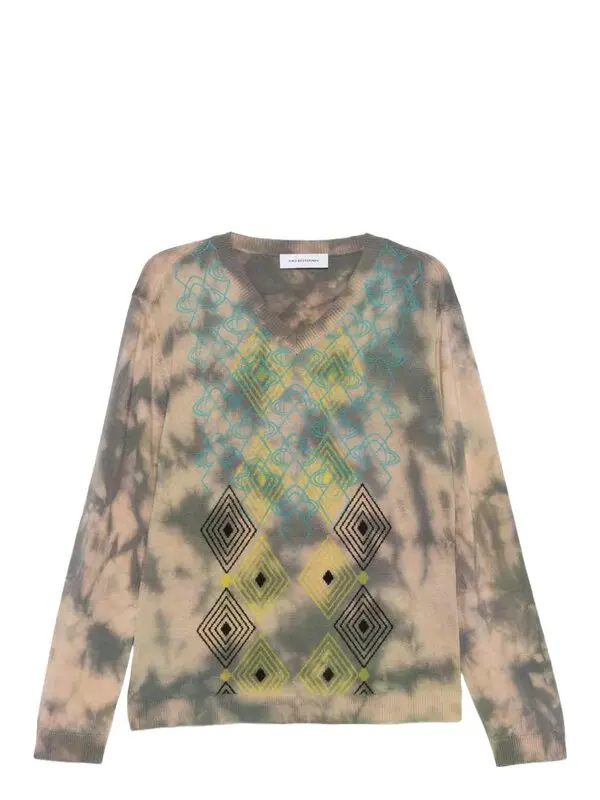 KIKO KOSTADINOV Hatha Geometric-pattern Tie-dye V-neck Sweater - Neutrals