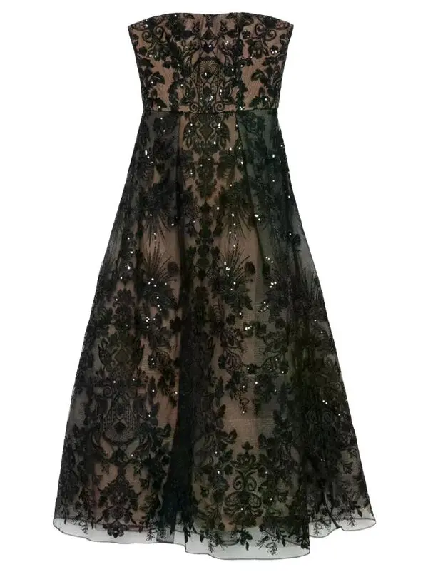 Elie Saab Floral-embroidered Midi Dress - Black