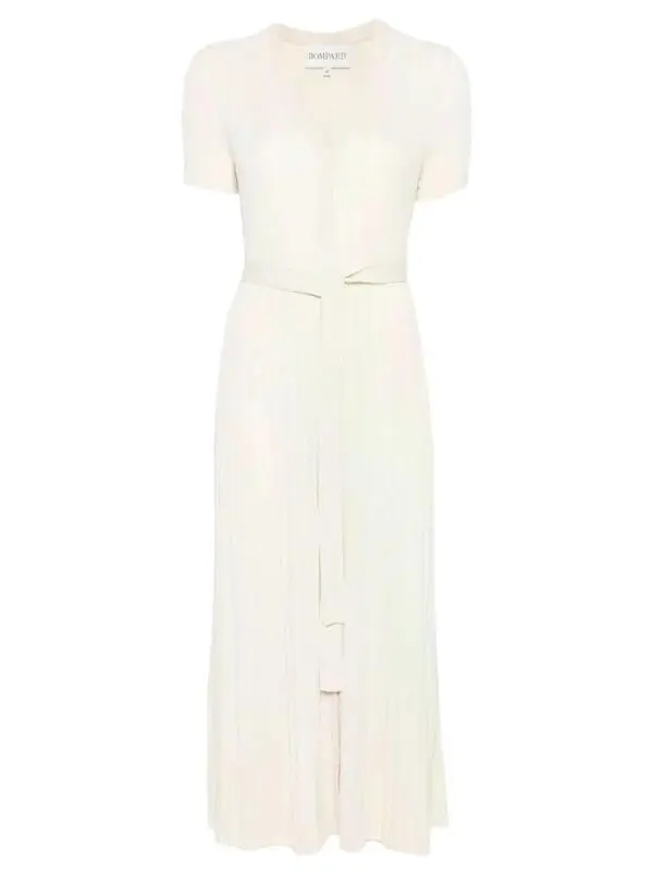 Eric Bompard Ribbed Belted Knitted Midi Dress - Neutrals