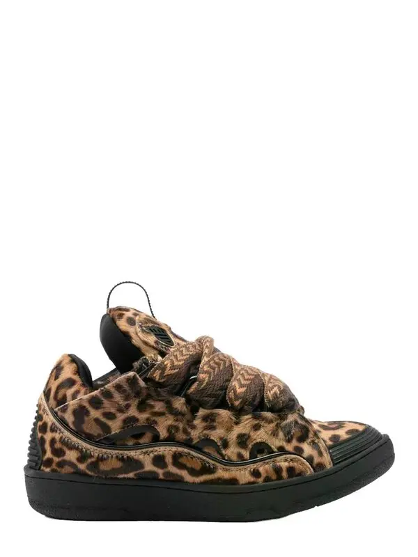 LANVIN Curb Animal-print Lace-up Sneakers - Neutrals
