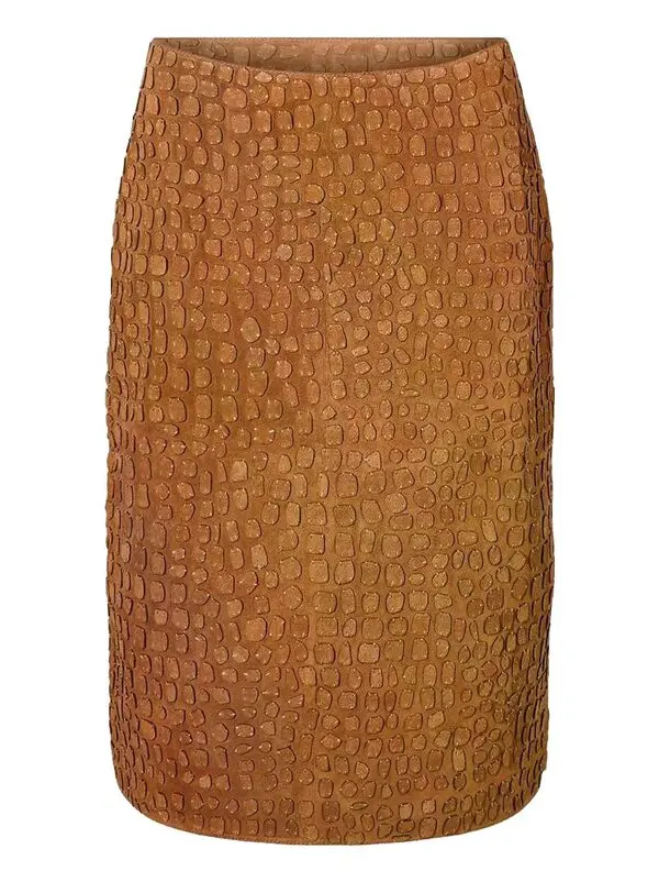 YVES SALOMON Crocodile-effect Midi Skirt - Brown