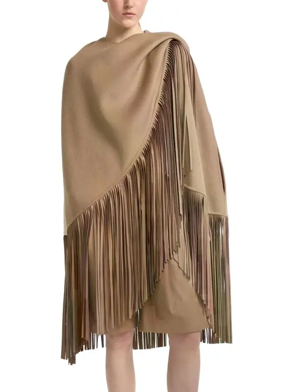 YVES SALOMON Asymmetrical Fringed Cape - Brown