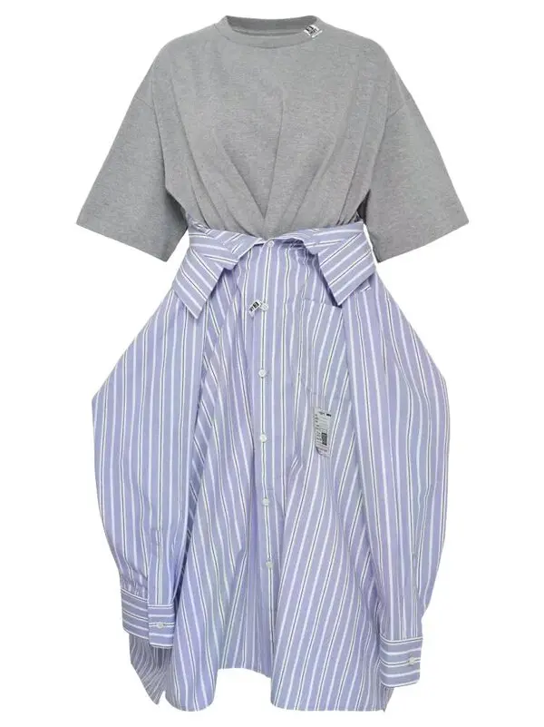 Mihara Yasuhiro Striped Panel Dress - Blue