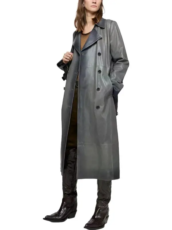 Acne Studios Double-breasted Leather Coat - Grey