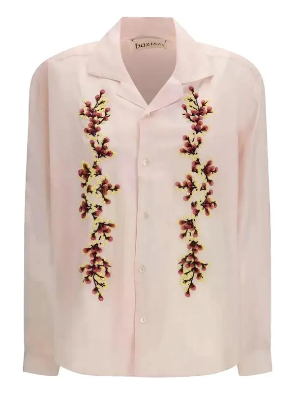 BAZISZT Floral-embroidered Shirt - Pink