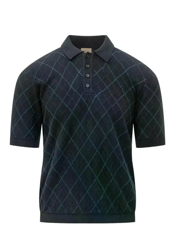 RAKKI Diamond-pattern Intarsia Polo Shirt - Blue