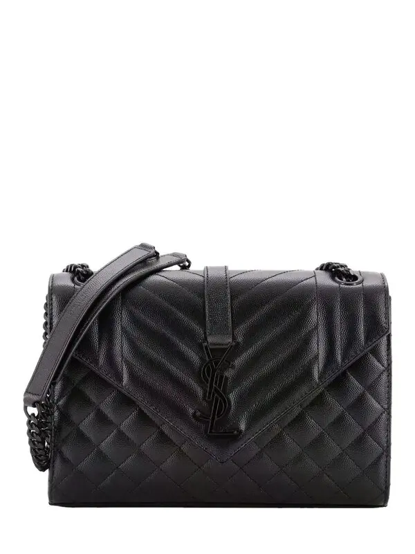 Saint Laurent Classic Monogram Envelope Satchel Mixed Matelasse Leather Medium Shoulder Bag - Black