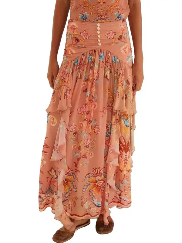 Farm Rio Floral-print Ruffled Skirt - Pink