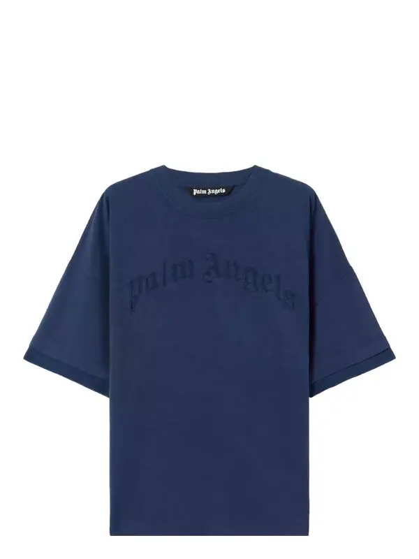 Palm Angels Embroidered Curved-logo Double T-shirt - Blue