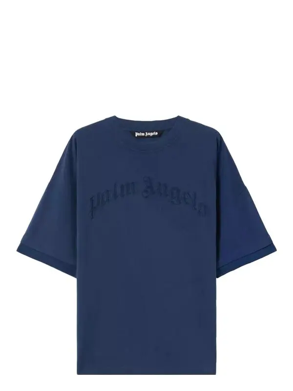 Palm Angels Curved Logo Loose Double T-shirt - Blue