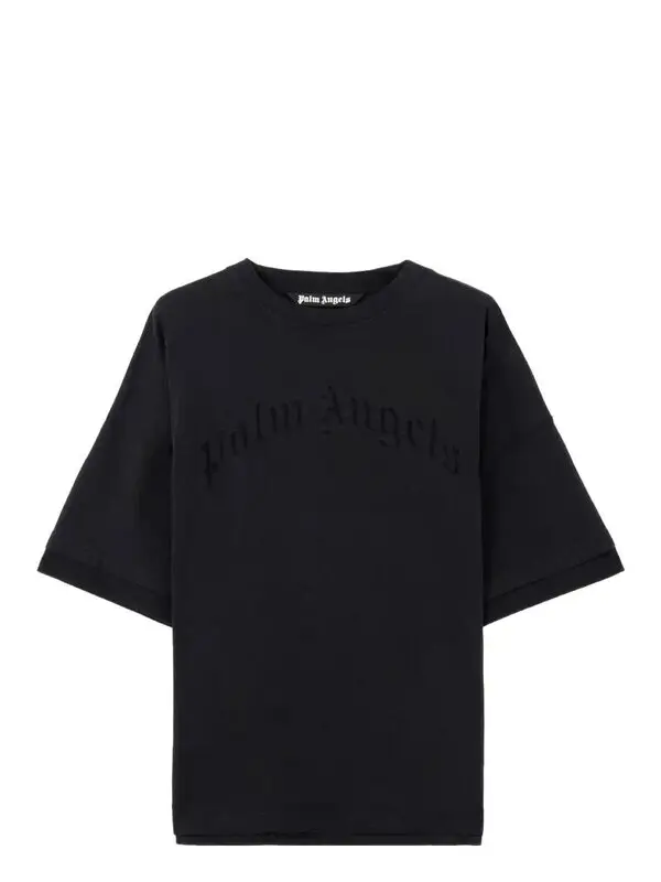 Palm Angels Embroidered Curved-logo Double T-shirt - Black