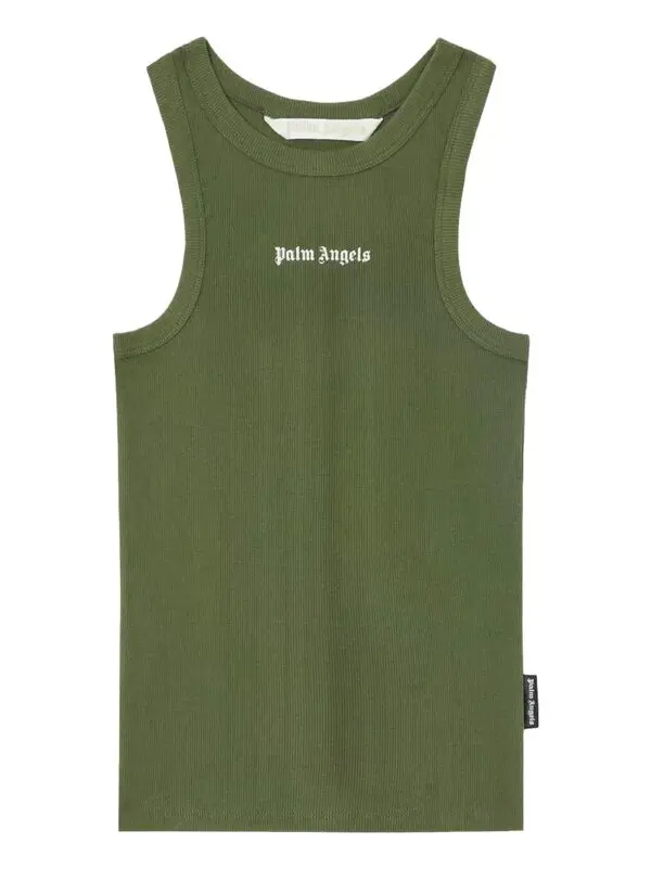 Palm Angels Logo Ribbed Tank Top - Green