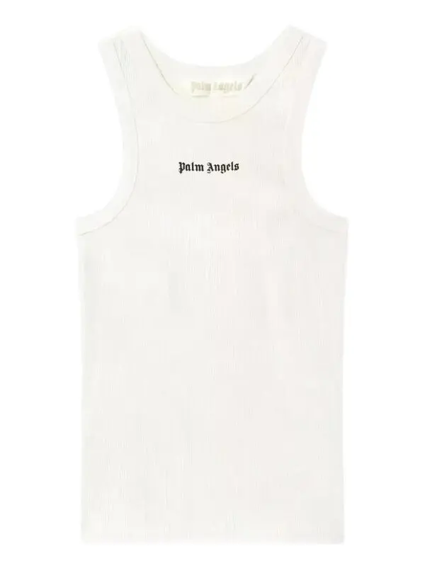 Palm Angels Logo Ribbed Tank Top - White