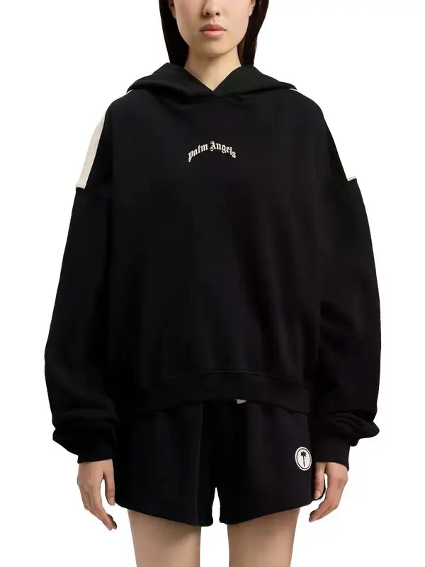 Palm Angels Hooded Sweatshirt With Curved Logo - Black