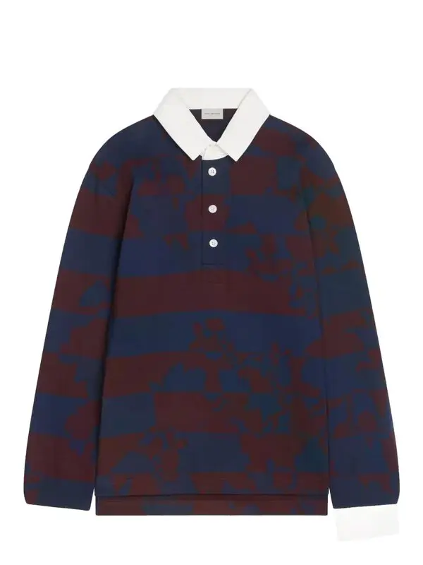Dries Van Noten Striped Long-sleeved Polo Shirt - Blue