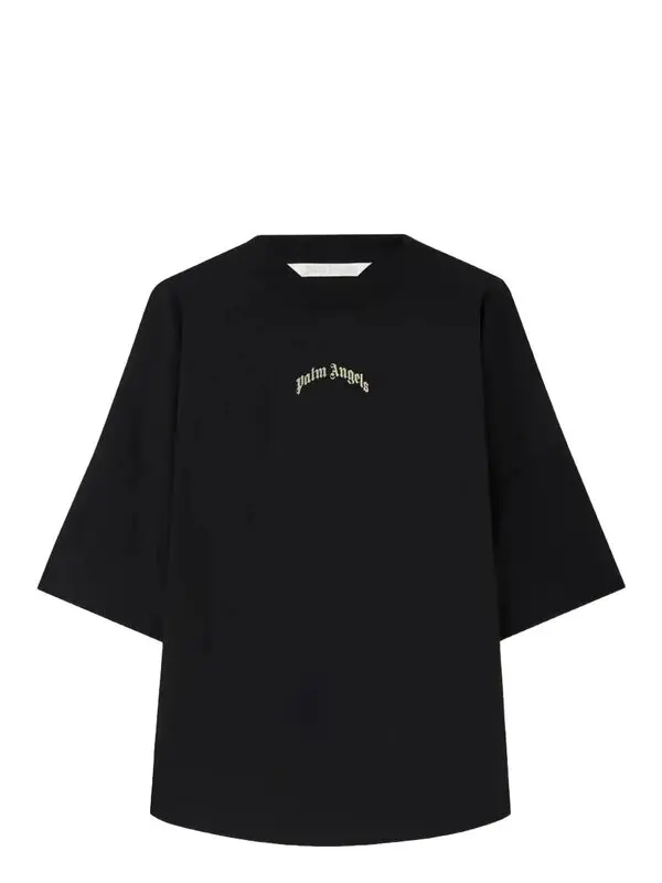 Palm Angels Curved-logo Crew-neck T-shirt - Black