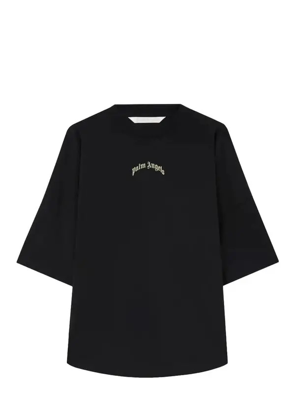 Palm Angels Curved-logo Crew-neck T-shirt - Black