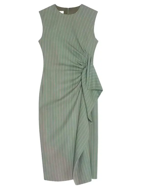 Dries Van Noten Pinstripe Ruffle Midi Dress - Green