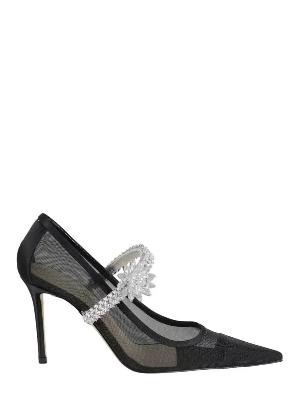 Mach & Mach Lotus Flower Jeweled Mesh Pumps - Black