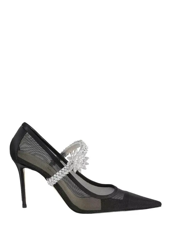 Mach & Mach Lotus Flower Jeweled Mesh Pumps - Black
