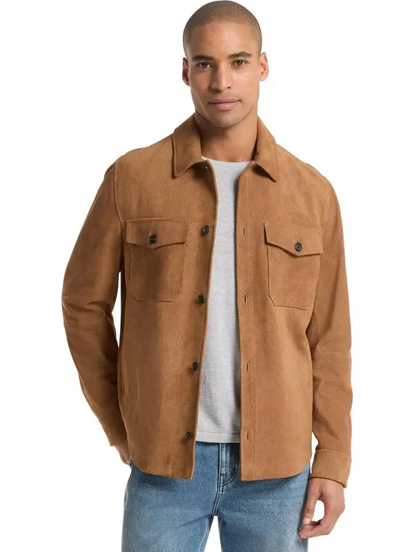 Michael Kors Perforated Suede Shirt Jacket - Brown